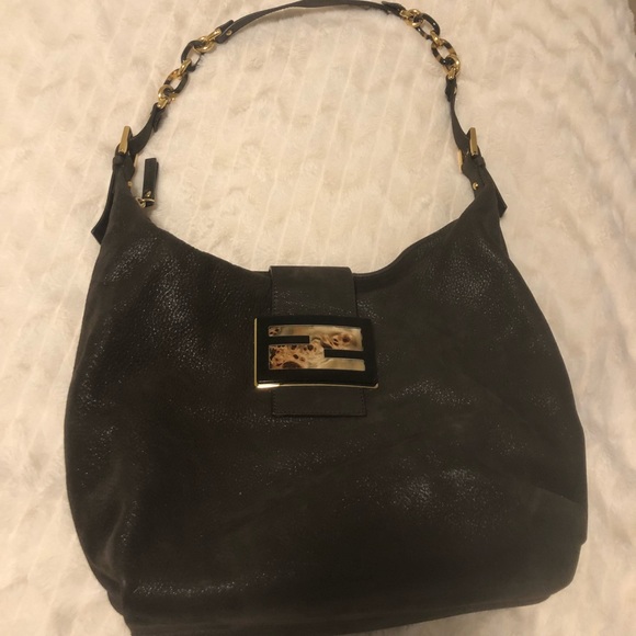 Fendi | Bags | Fendi Shimmer Brown Suede Tortoise Shell Hobo Bag | Poshmark